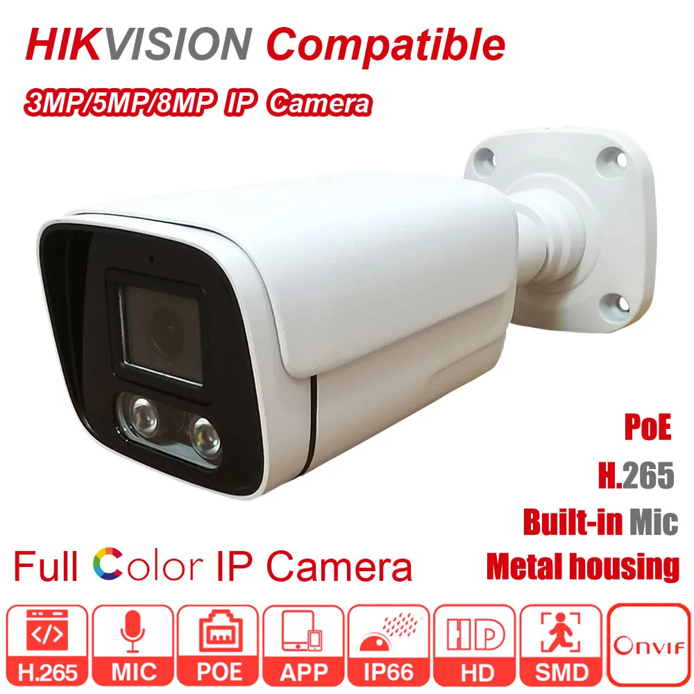 Hikvision Compatible 3MP/5MP/8MP HD Full Color ColorVu POE H.265 Built ...