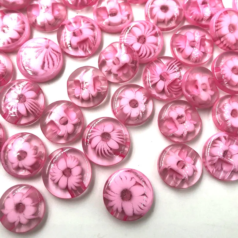 50pc-Lots-14mm-Pink-color-flower-Plastic-Buttons-sewing-appliques-craft ...