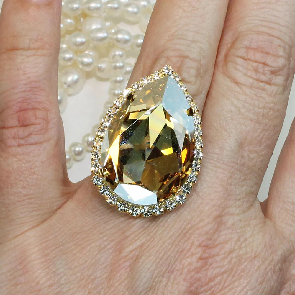 Big-7Carats-Champagne-Yellow-Crystal-Citrine-Gemstones-Diamonds-Rings ...