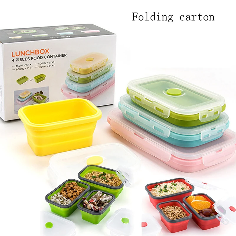 4Sizes Silicone Collapsible Lunch Box Food Storage Container Colorful ...