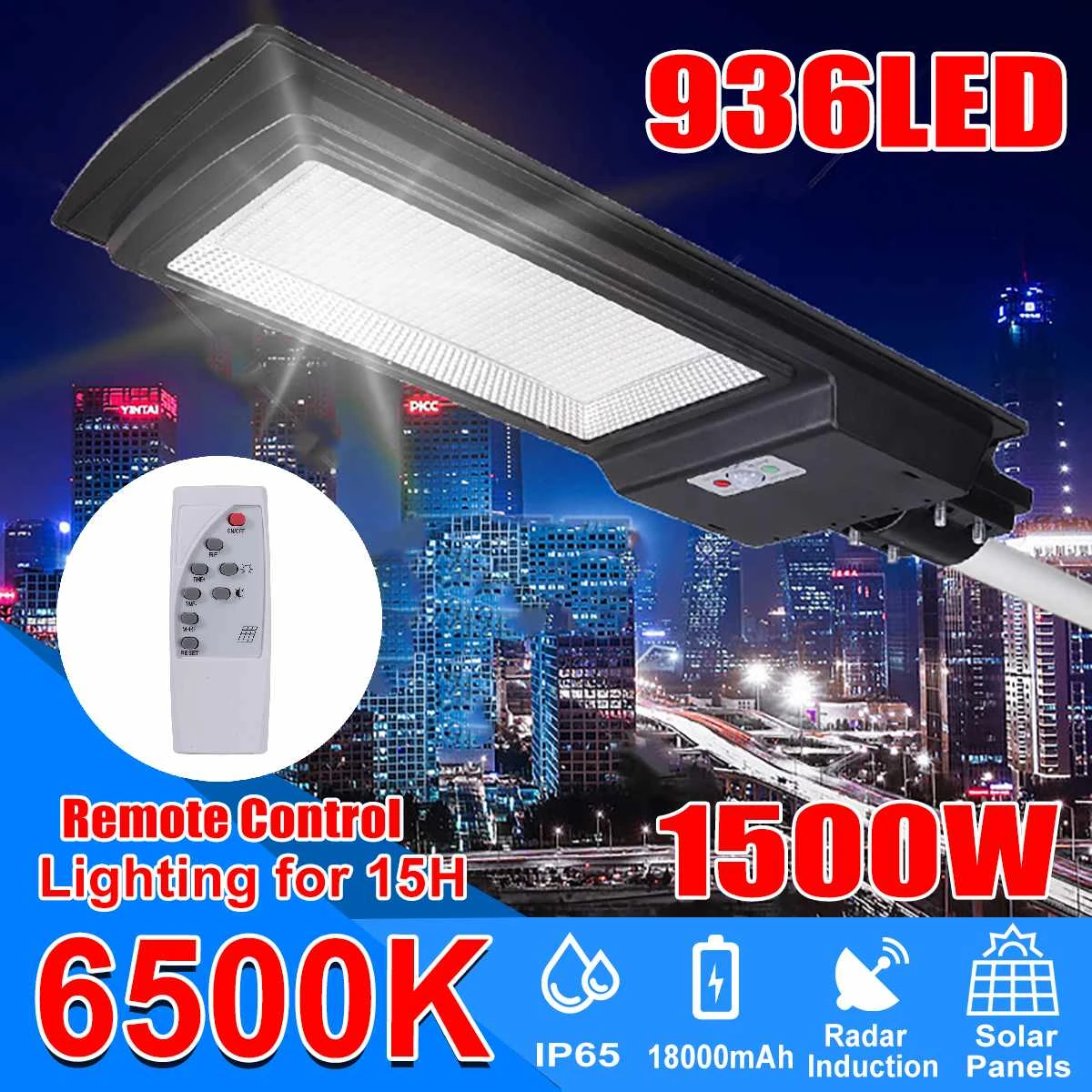 1500W solarne lampy uliczne LED IP65 936 światło LED radarowy czujnik ...