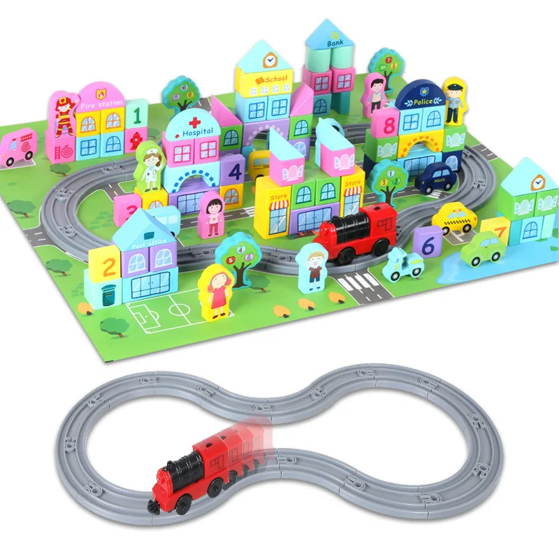 Electric train track wooden building blocks alphanumeric cognitive ...