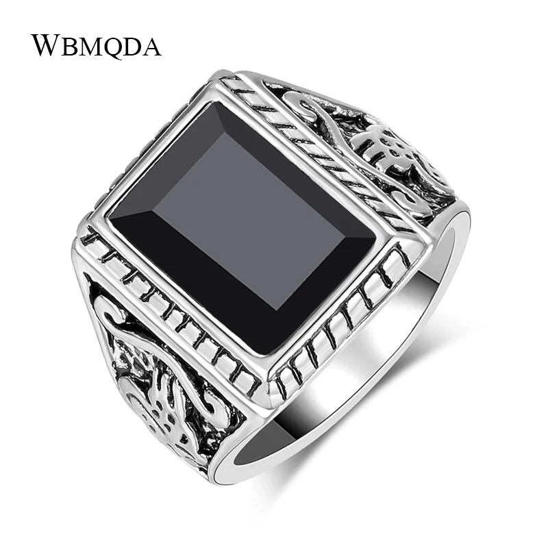 Wbmqda Vintage Black Stone Men Ring Silver Color Sculpture Ethnic ...