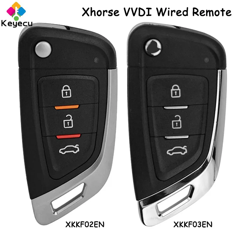 KEYECU XHORSE 영어 버전 XKKF02EN XKKF03EN 나이프 스타일 3 버튼 유선 범용 원격 자동차 키 VVDI ...