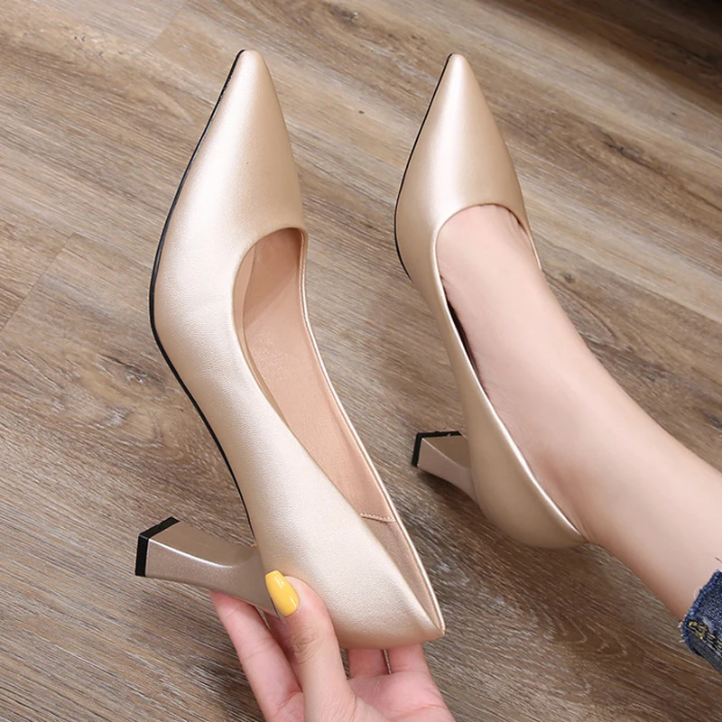 Champagne-Gold-Pumps-Woman-7cm-Strange-High-Heels-Ladies-Solid-Leather ...