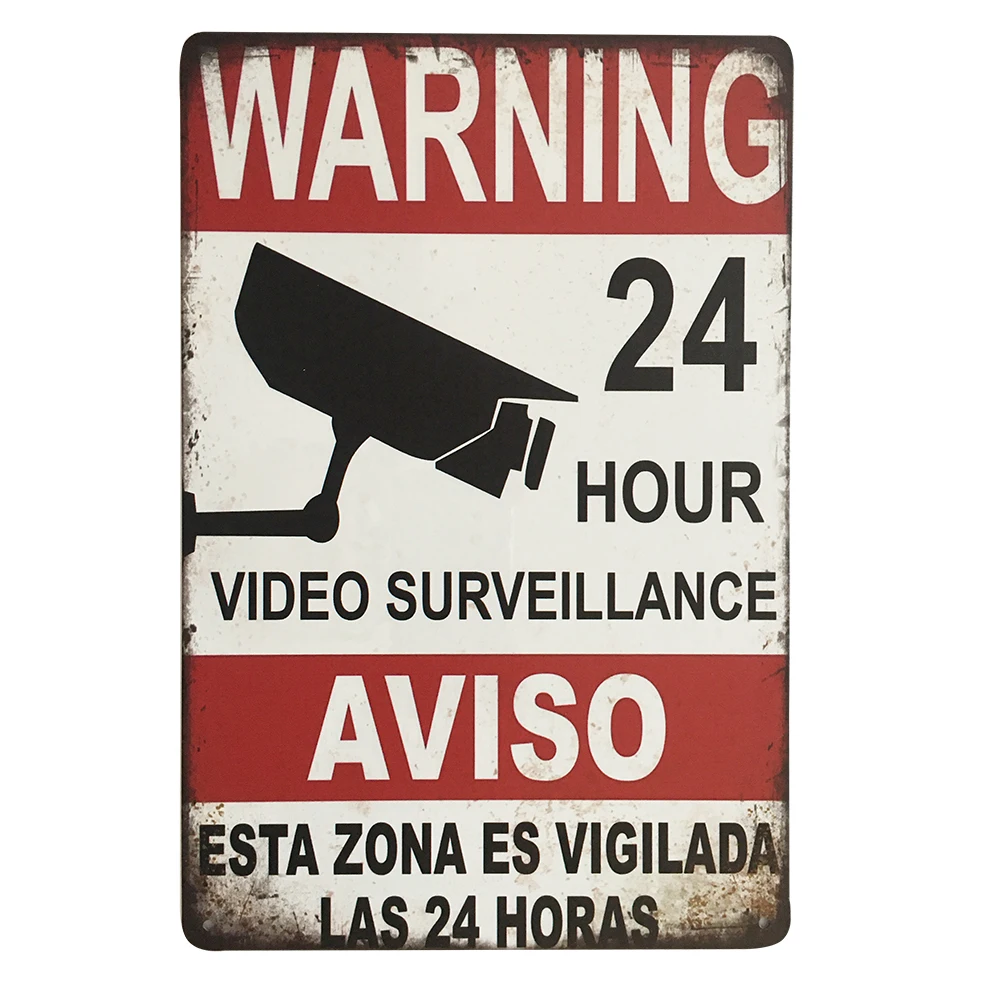 Warning Camera Surveillance RetroTin Sign 24hour Video 200x300mm Safety ...