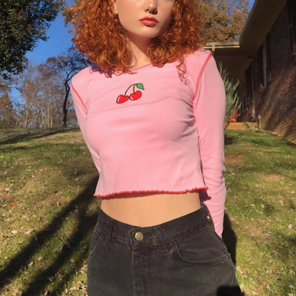 Feitong blusa mujer rosa camiseta de dibujos animados camisa bordado ...