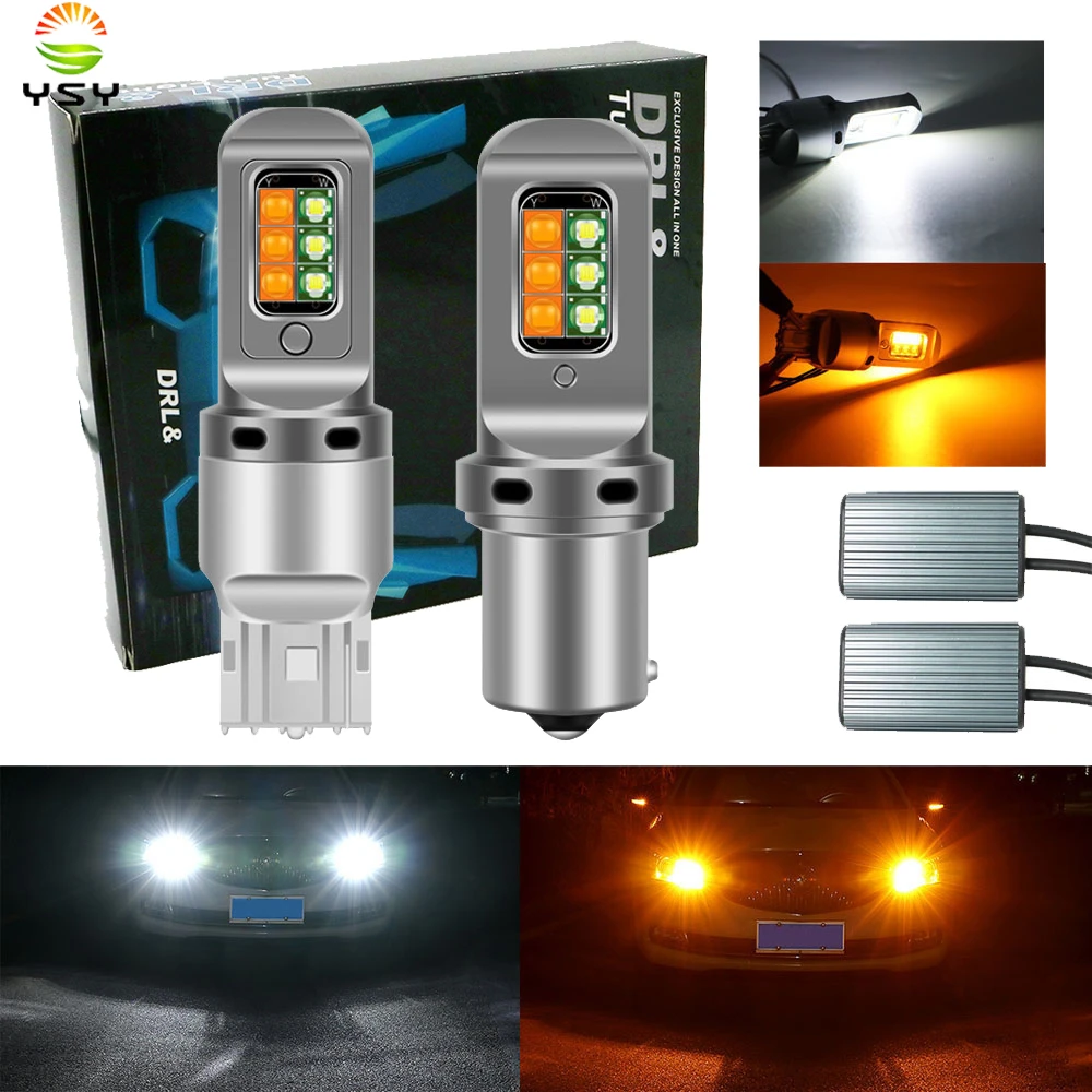 1 conjunto led carro drl sinal de volta 2 em 1 ba15s bau15s py21w ...