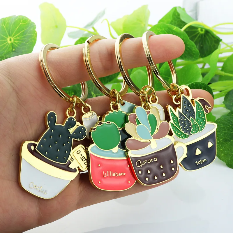 Lovely Cactus Keychain Women Succulent Potted succulent Plants Shaped ...