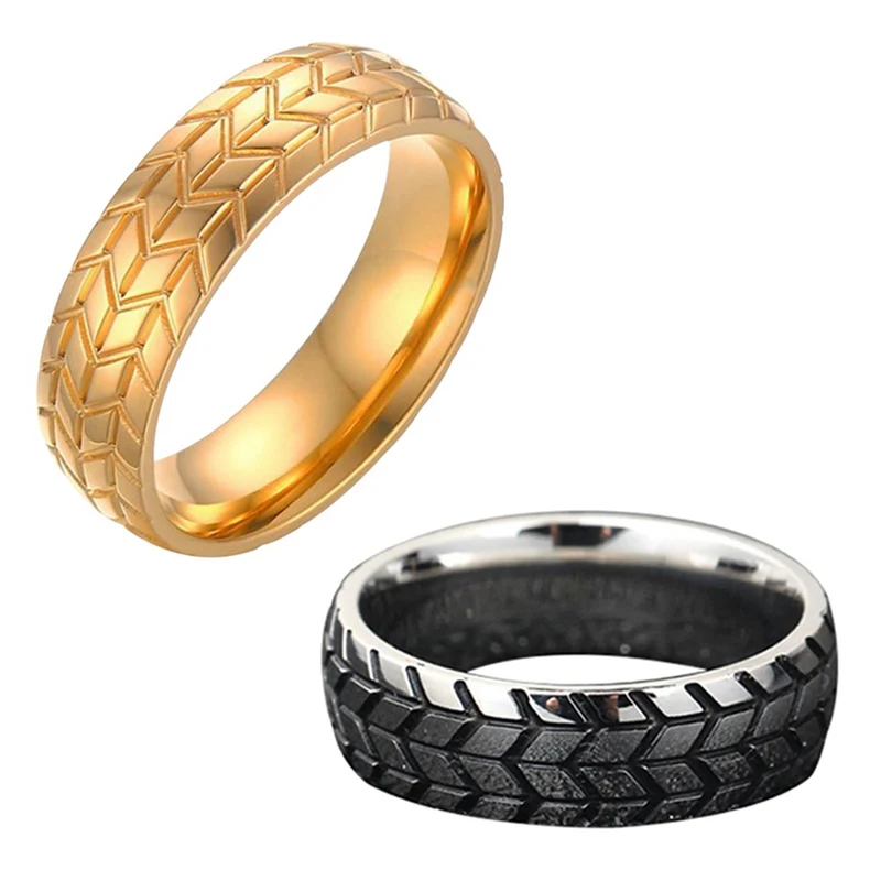 Gold Silver Color Stainless Steel Rin Cool Motorcycle Tire Ring For Men ...