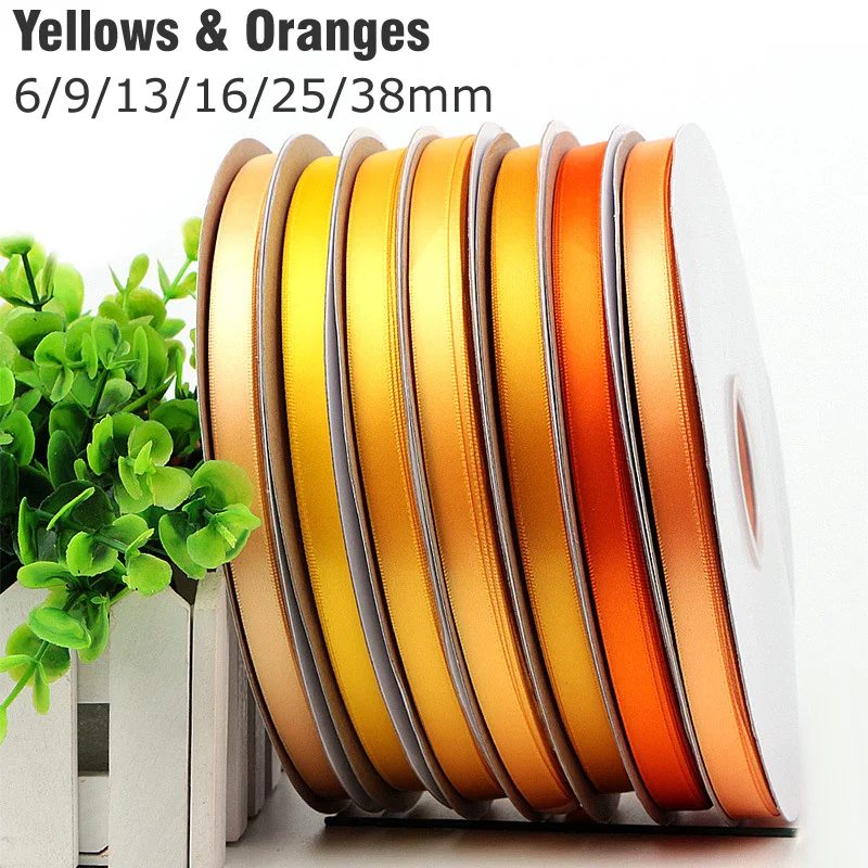 6/9/13/16/25/38mm Yellow Orange Satin Ribbon Double Face Solid Color ...