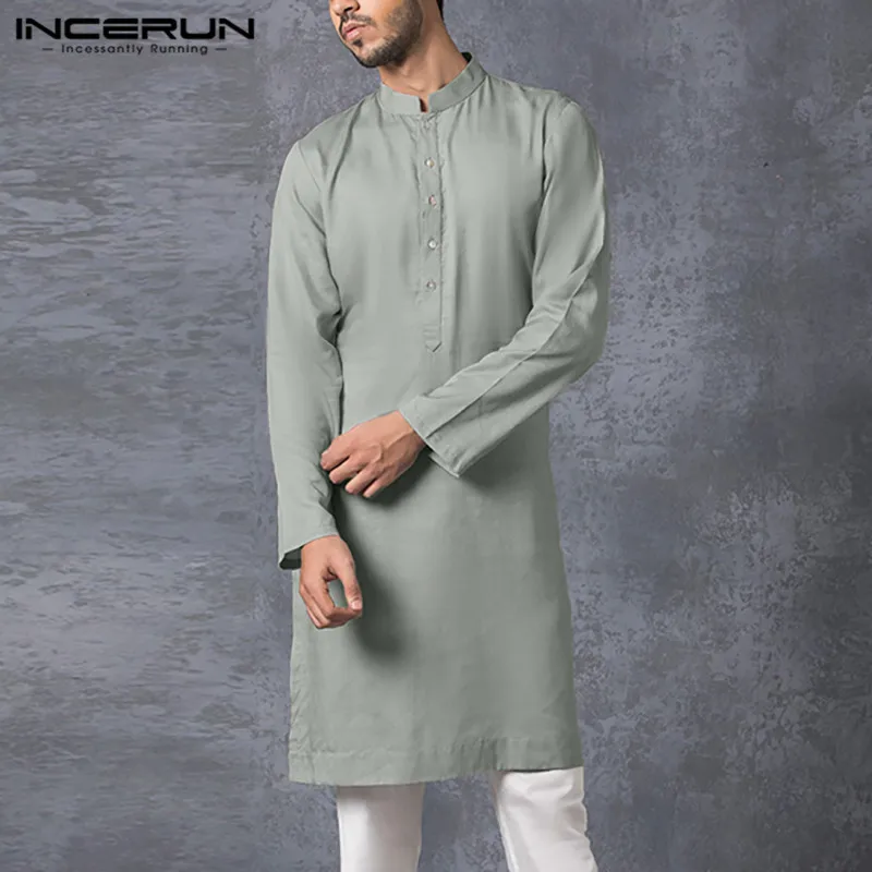 Vintage-Mens-Muslim-Shirts-Solid-Button-Islamic-Blouse-INCERUN-Male ...