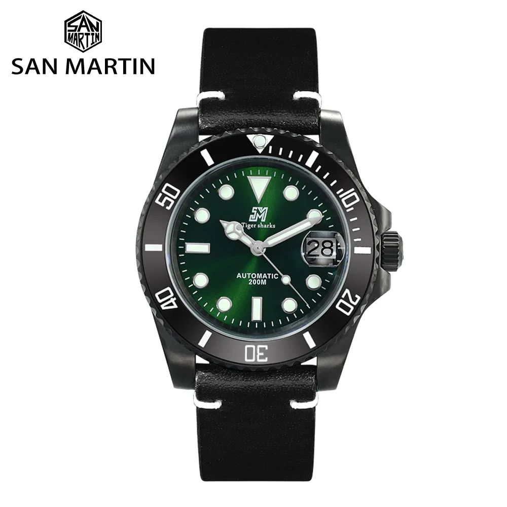 San Martin Sub Homage DLC Black Diver Watch Water Ghost Men Mechanical ...