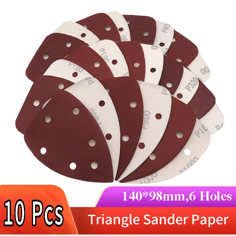 10pcs 140*98 Self-adhesive Sandpaper Triangle Sander Paper Hook Loop ...