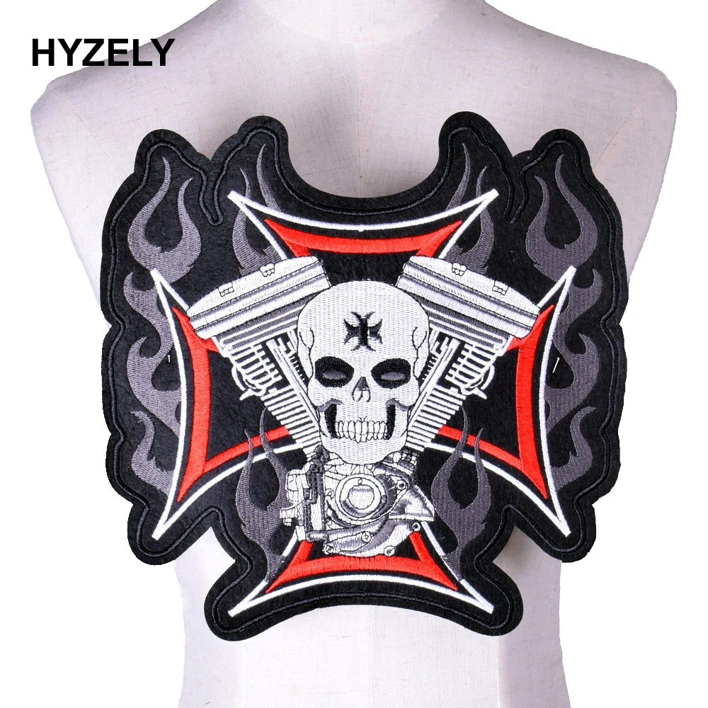 Bikers Motorcycle Embroidered Iron On Patches Large Punk Skull Badges ...