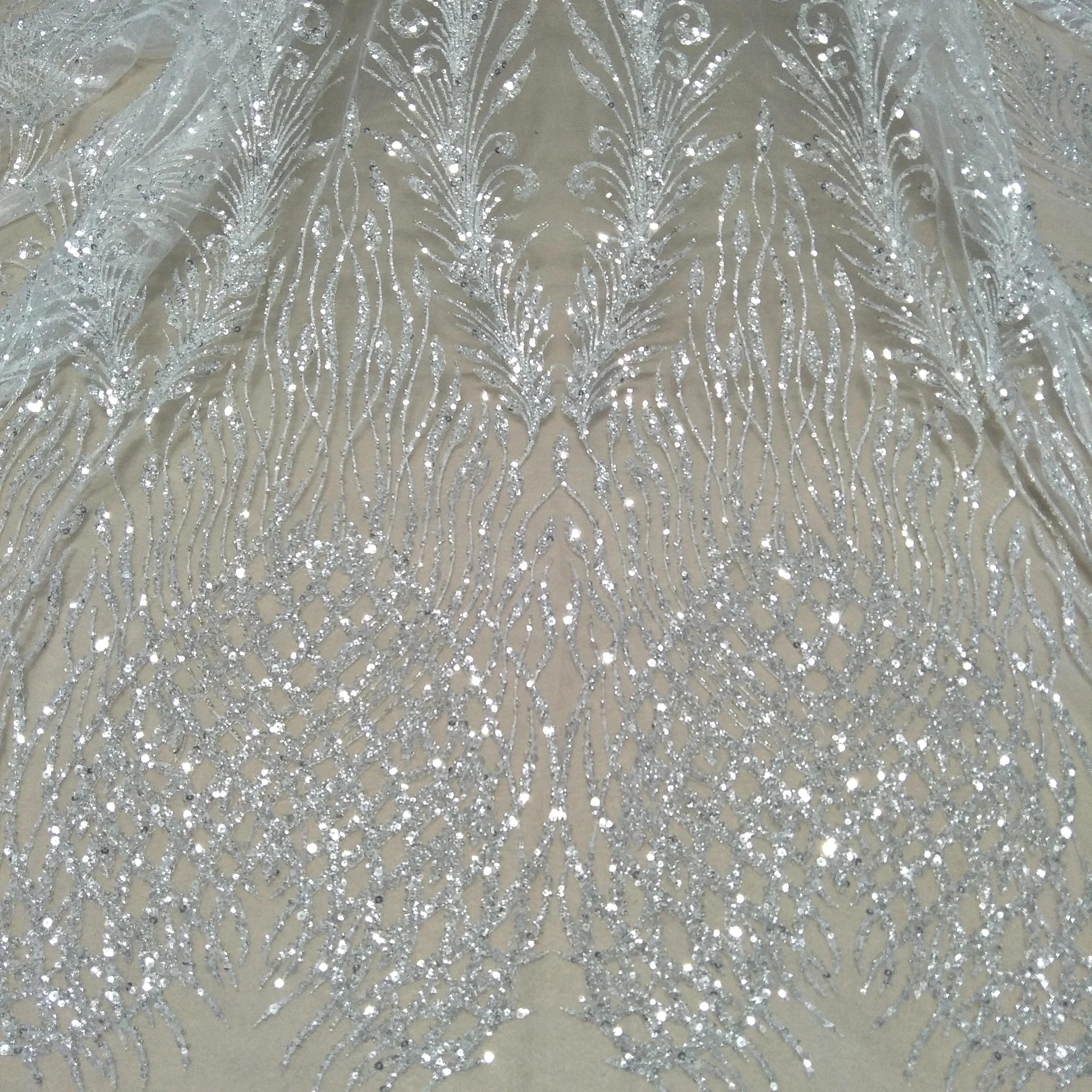 new arrrival bridal lace fabric silver beading and sequins lace fabric ...