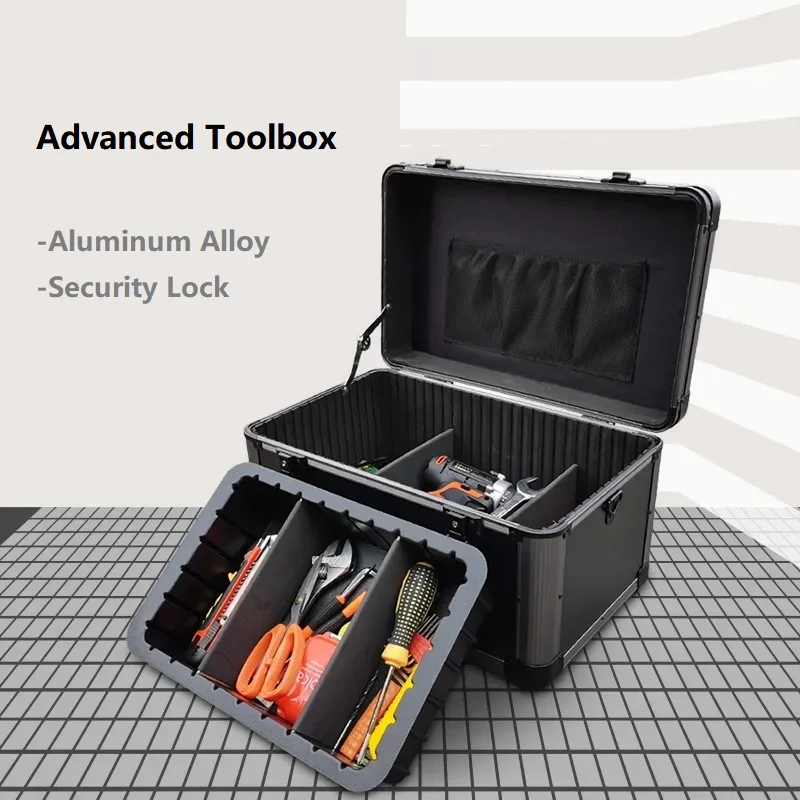 Suitcase Tool Box Portable Toolbox Aluminum Alloy Lockable Household Storage Box Large Capacity ...