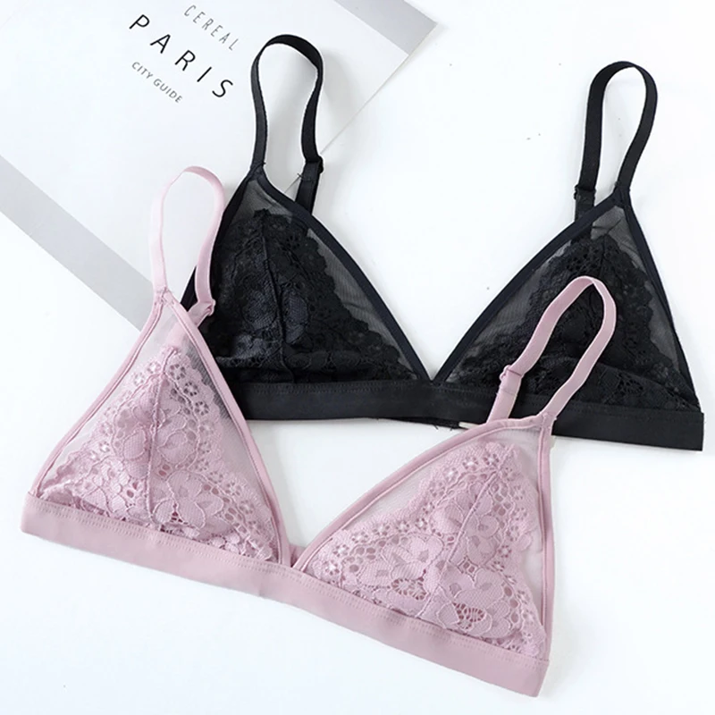 Girls Lace Bralette Sexy Embroidery Floral Translucent Brassiere Women ...