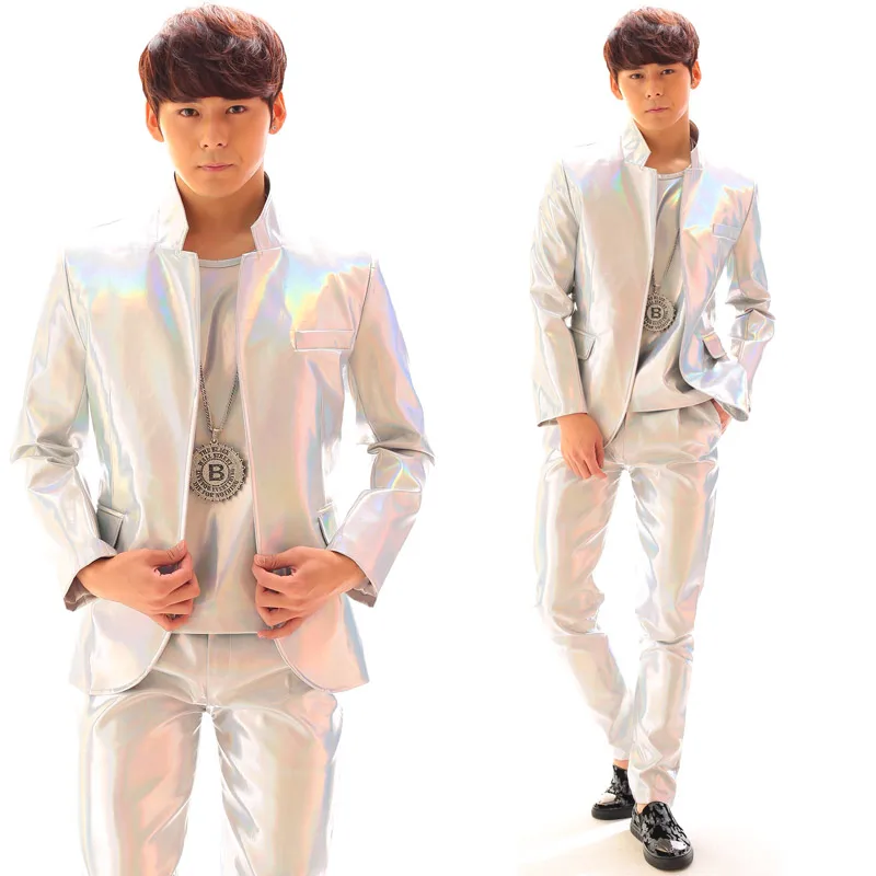 Stage Costume Men Suit Coat+vest+pant Laser Reflective Dance Costume ...