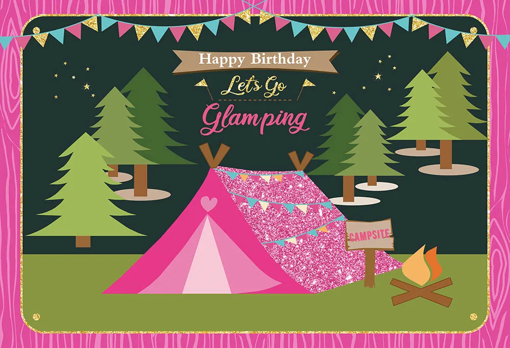 7x5FT-Go-Glamping-Camping-Campsite-Tent-Woods-Fire-Happy-Birthday ...