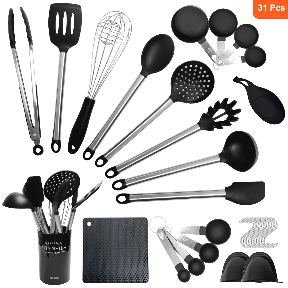Silikon Kochen Utensilien Kochgeschirr Set Edelstahl Griff Geschirr Kit ...