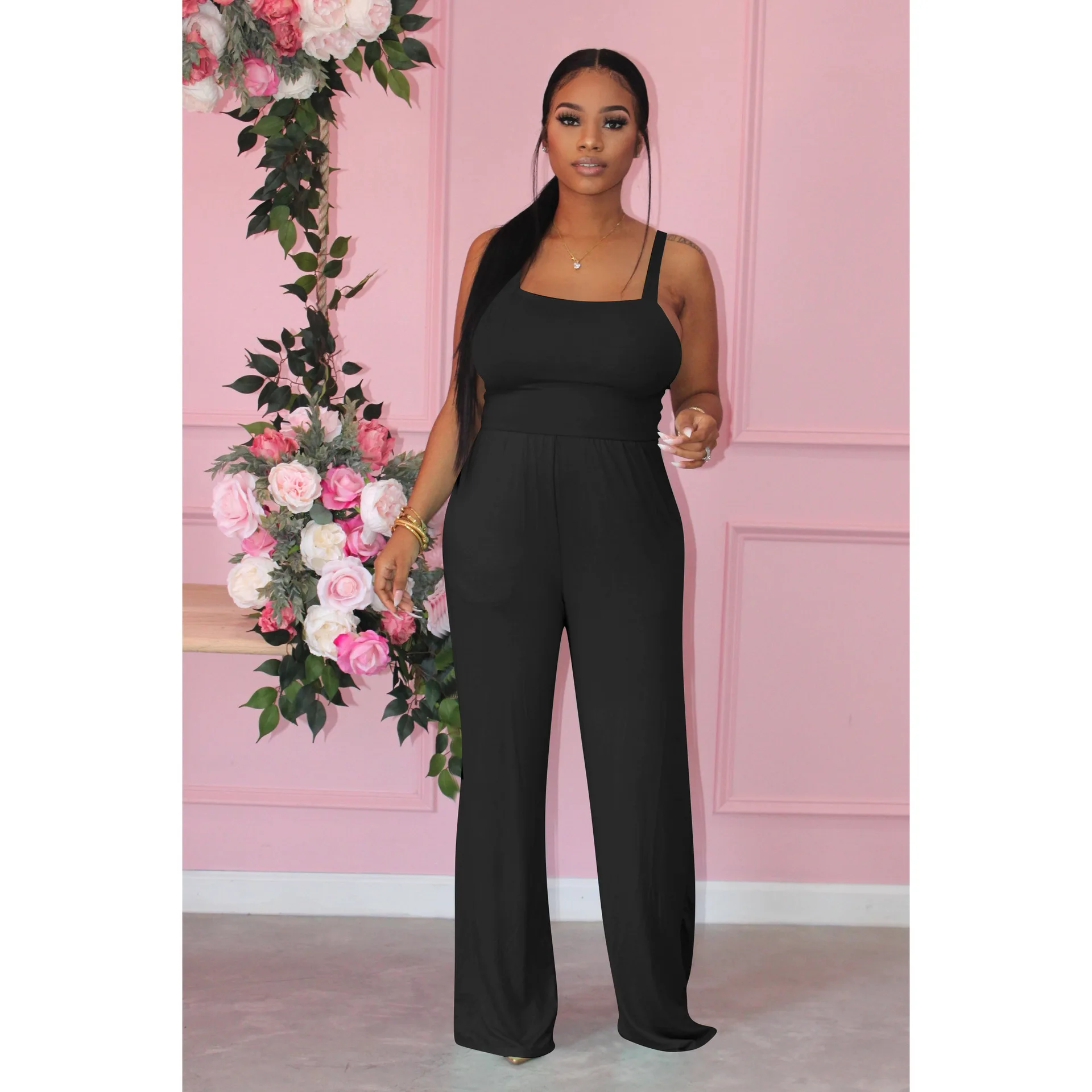 Solid Color Vest Straight Jumpsuit 2021 Summer Tracksuit Ladies ...