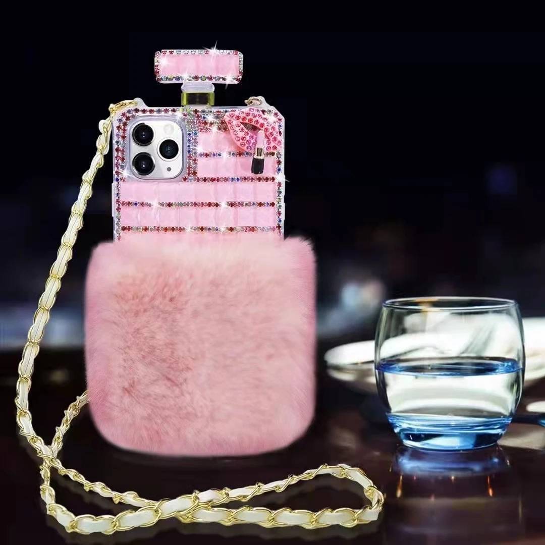 Fur Perfume Bow Bottle Phone Case For iPhone 13 12 14 11 15 Pro Max ...