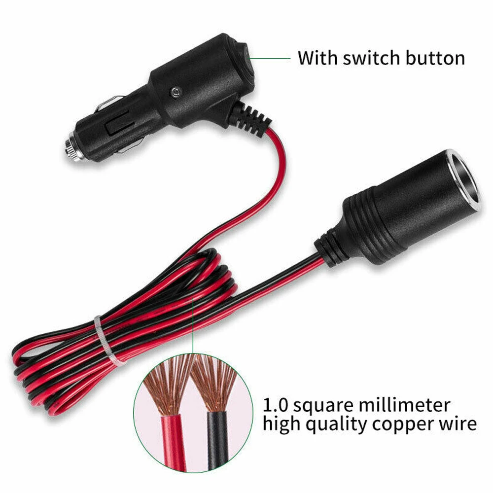 Prise allume-cigare,Rallonge allume-cigare de voiture 12V 24V 15a, câble de 2M, adaptateur de ...