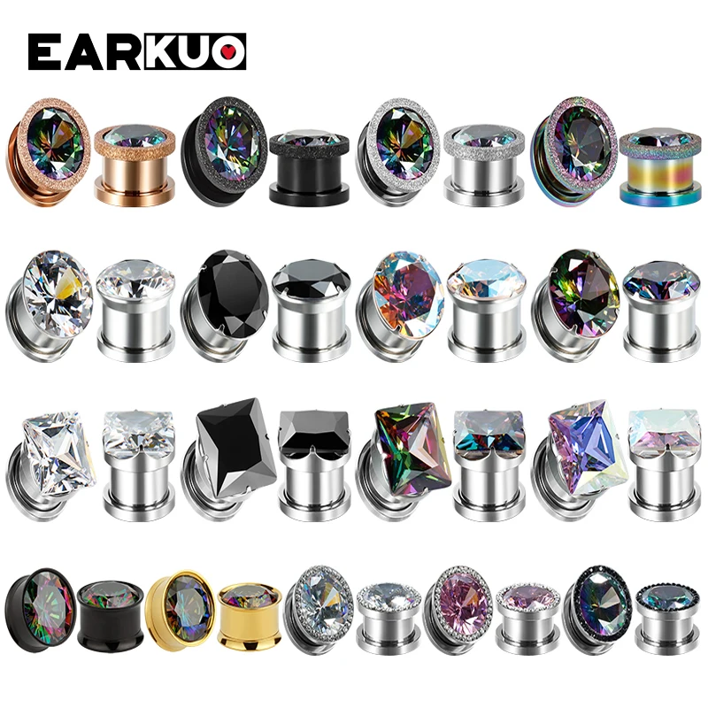 EARKUO-Luxury-Unique-Stainless-Steel-Zircon-Ear-Piercing-Tunnels-Plugs ...