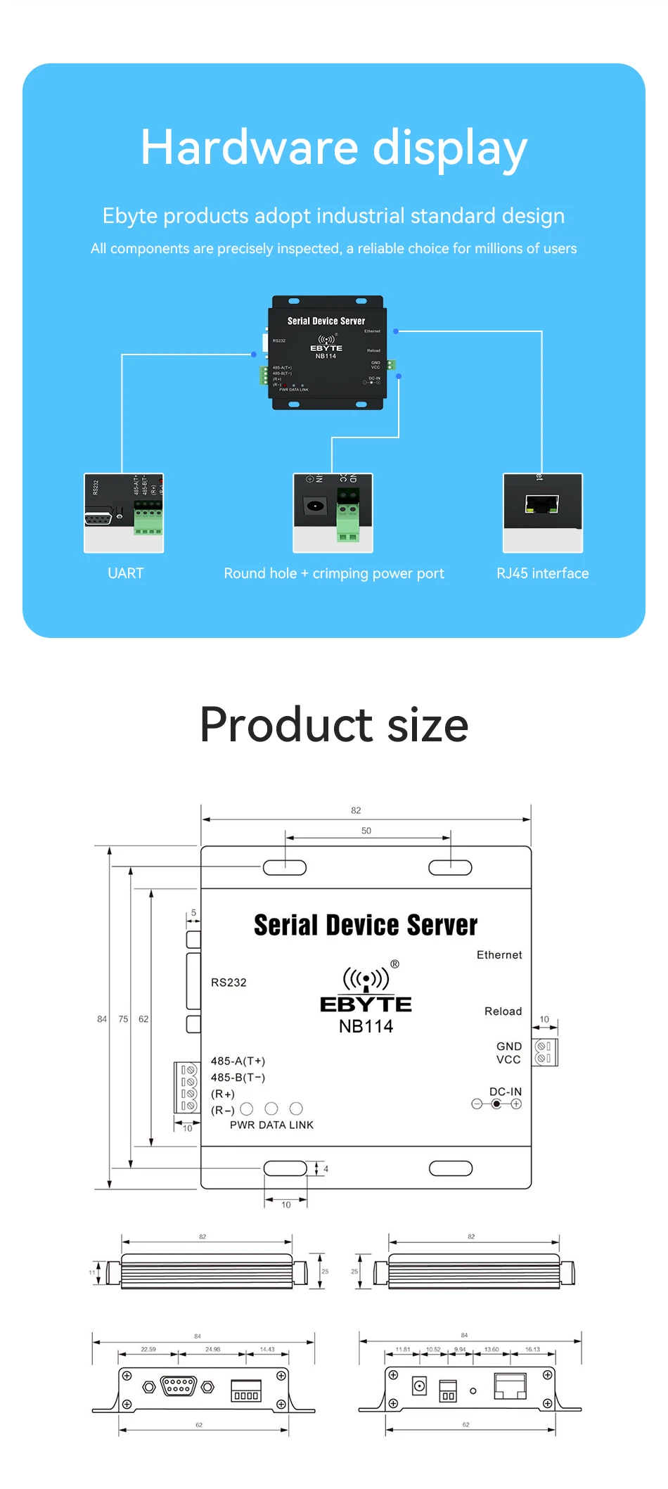 Купить Модем шлюз NB114 UART-Ethernet Serial Server RS485 RS422 RS232 RJ45 MQTT HTTP TCP RTU UDP ...