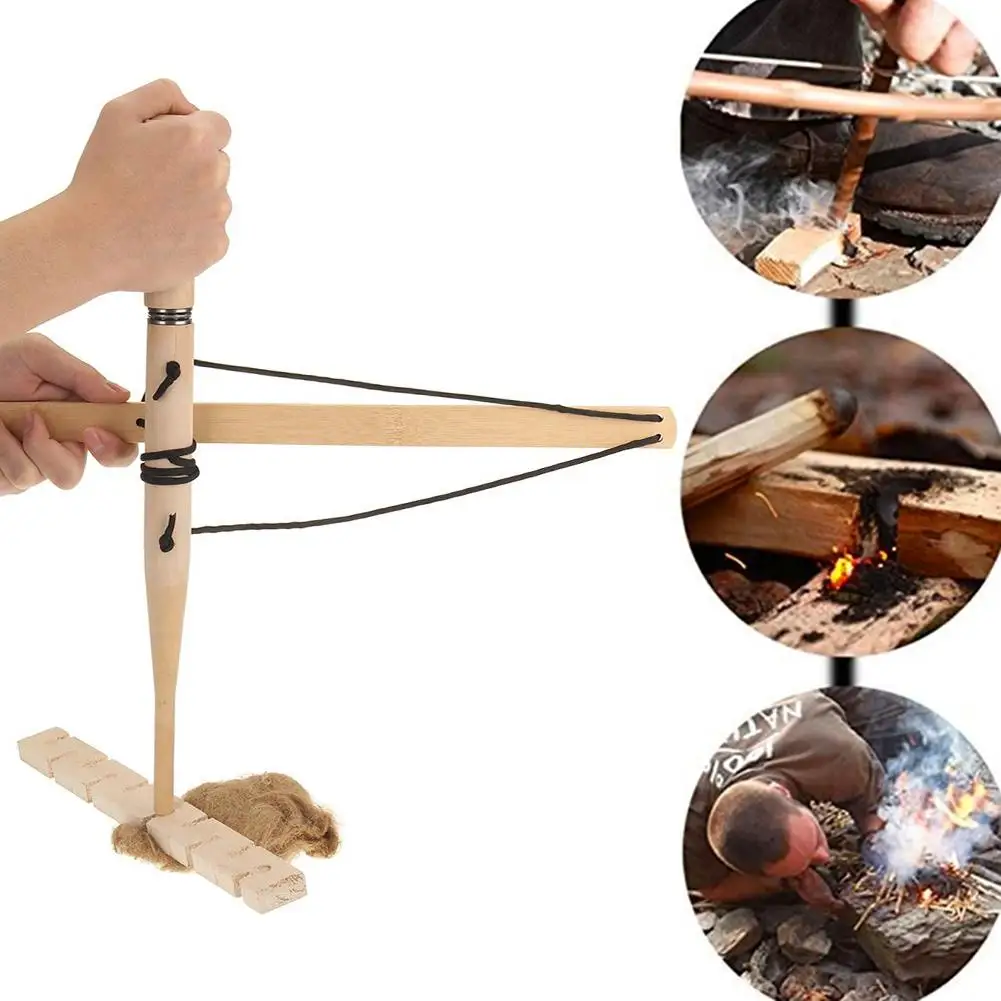 Drill-Wood-Make-Fire-Bow-Kit-Survival-Camping-Outdoor-Emergency ...