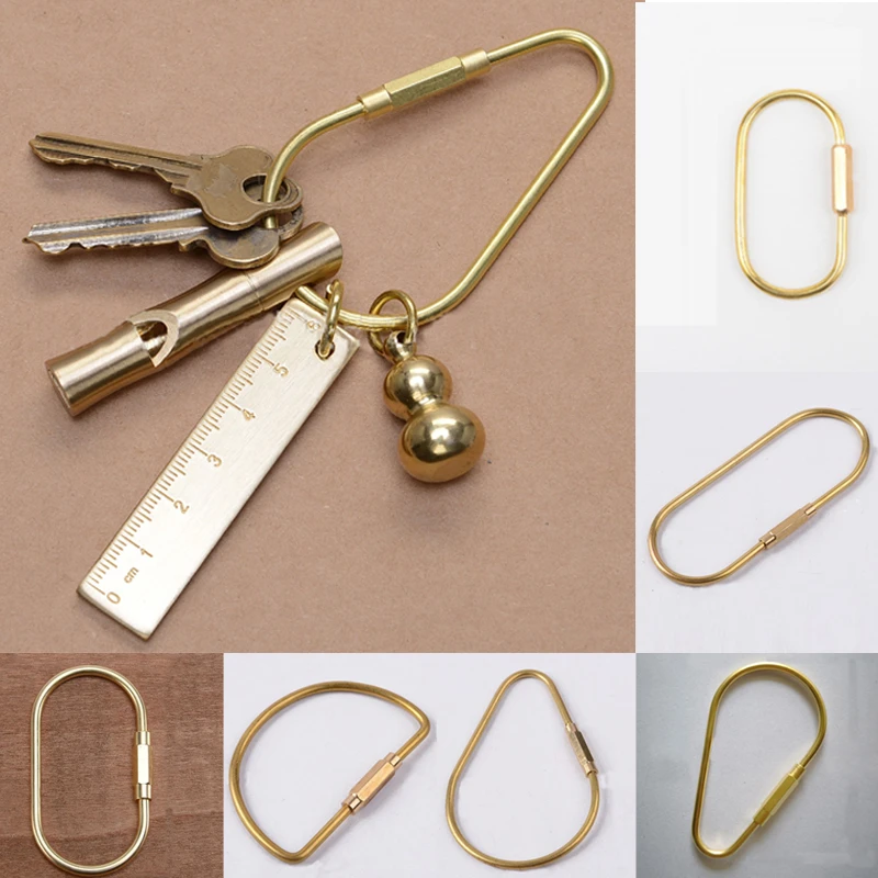 Brass Keychain With Lock D Key Chain Golden Camping Carabiner Survival ...