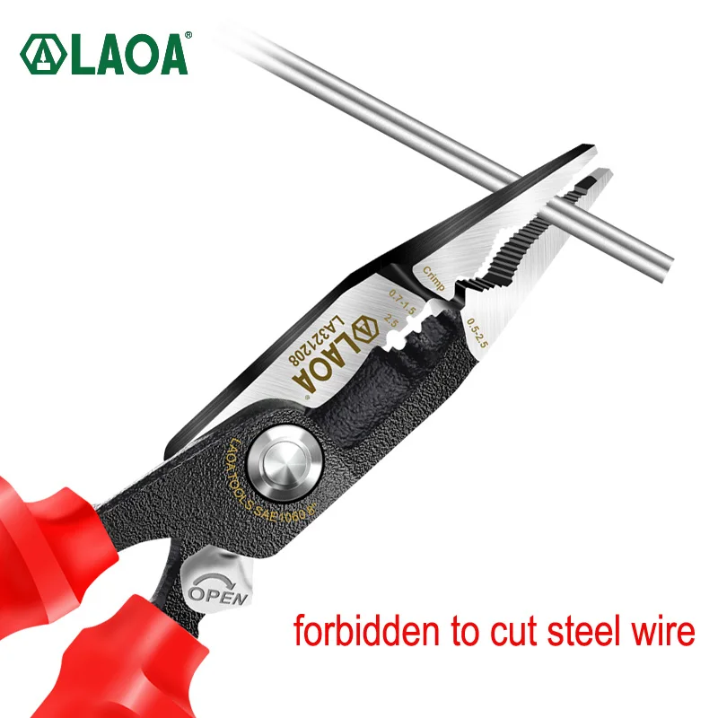 전선스트리퍼LAOA-8 인치 VDE 니들 노즈 플라이어, 다기능 고전압 저항 1000V 절연 와이어 커터 - 티몬