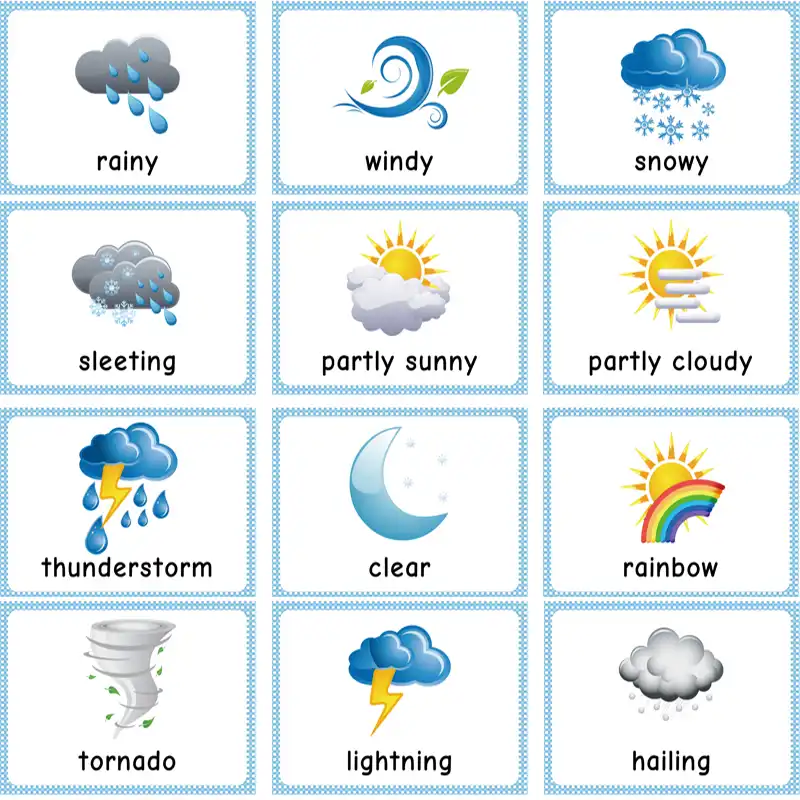 Weather/season Kids Montessori English Word Pocket Flash Cards Game ...