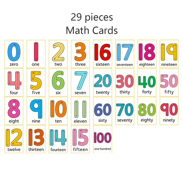 29pcs English Digital Card Math Flash Cards Learning Numbers 0-100 ...