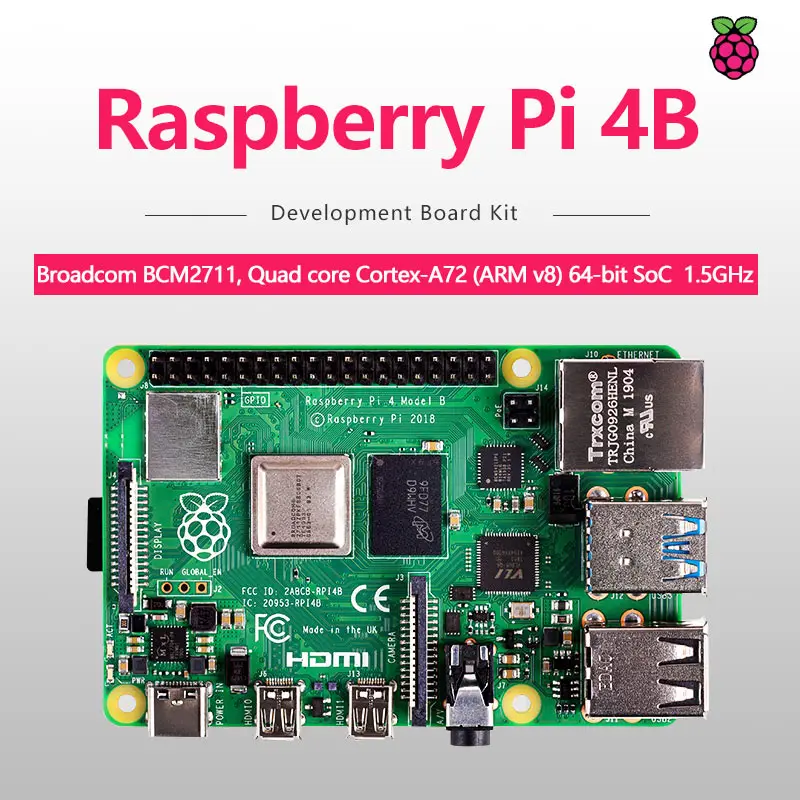 4GB SDRAM Raspberry Pi 4B Model BCM2711 Cortex A72 64 bit Quad core 1 ...