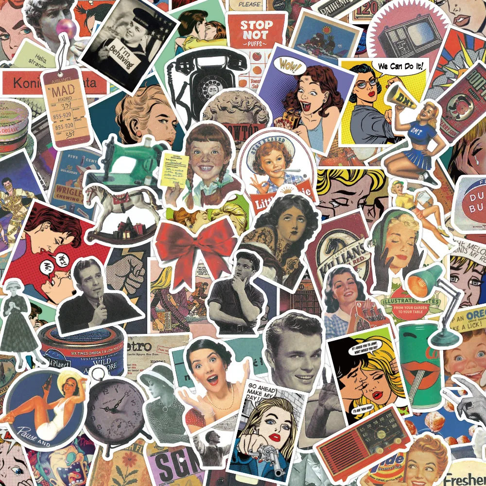 50Pcs Retro Personality Poster Stickers Travel Junk Journal Stickers ...