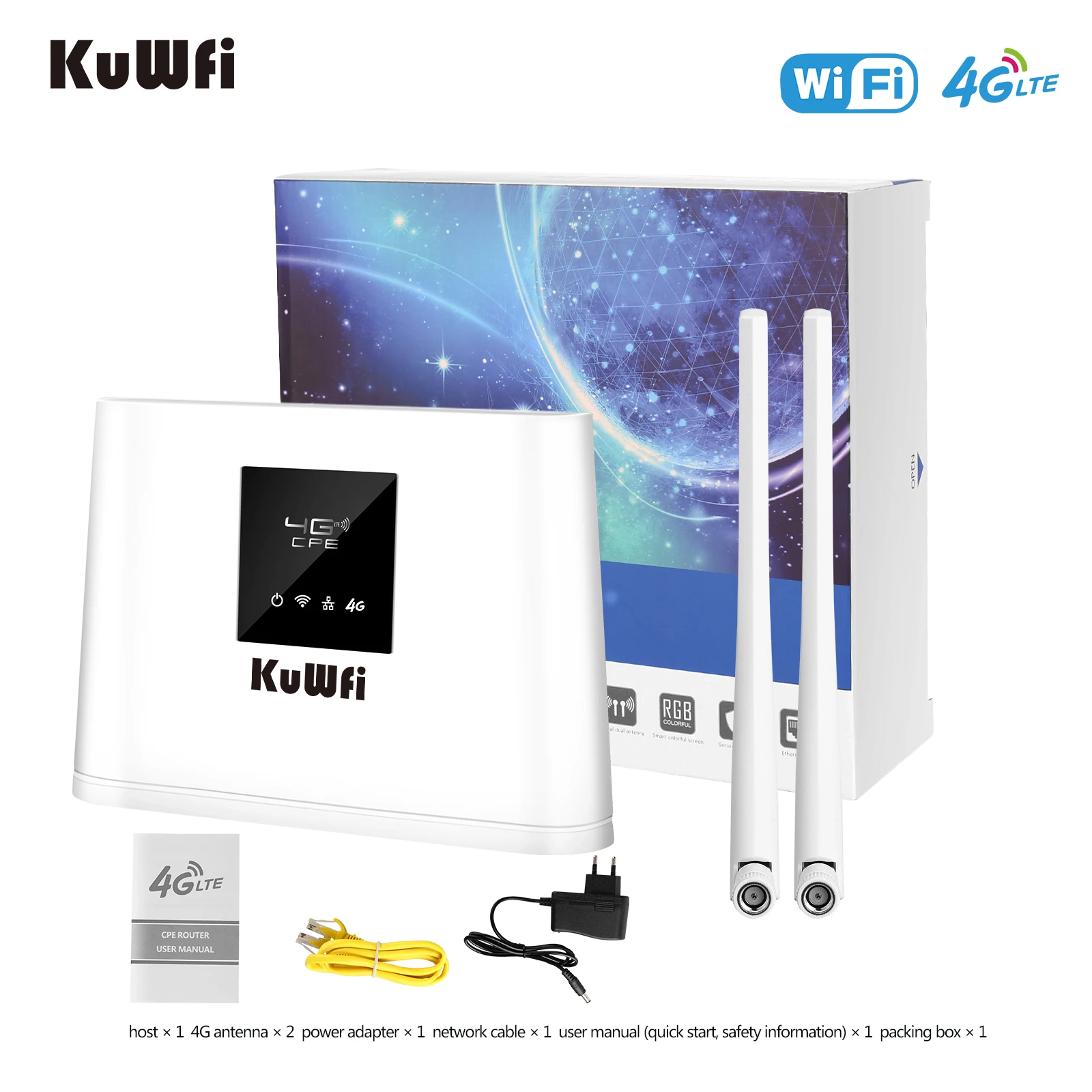 KuWFi Indoor 4G WIFI Router 150Mbps 4G SIM Unlocked with 2pcs External ...