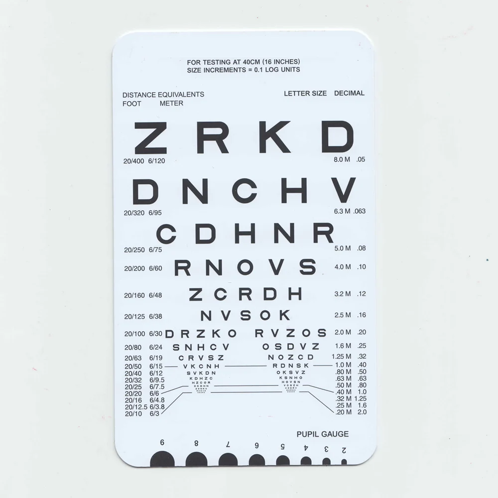 Optometric 40cm Or 16 Inch Near Vision Test Cards Logmar Ophthalmic ...