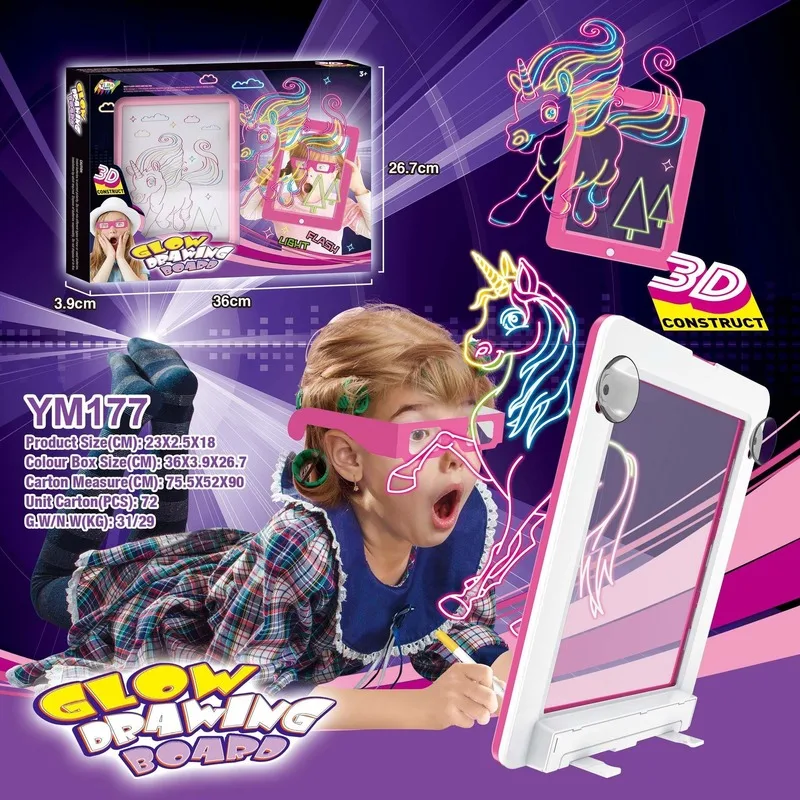 3D Magic Drawing Board Toys Cartoon DIY LED Stereo Transparent Drawing ...