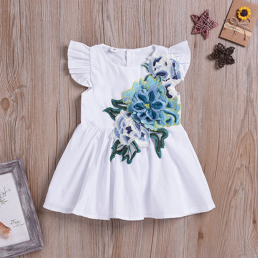 Girls summer dress Round Collar Sleeveless Flower kids clothes ...