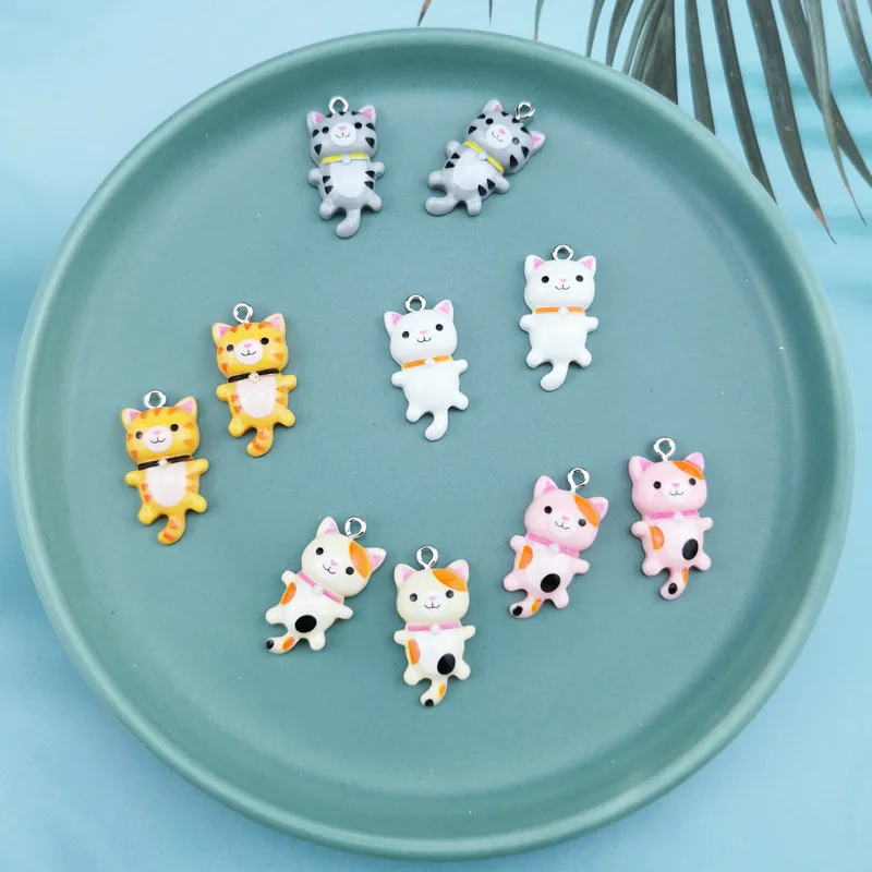 10pcs/pack Kawaii Cat Charms Pendants for Jewelry Making Animal Resin ...