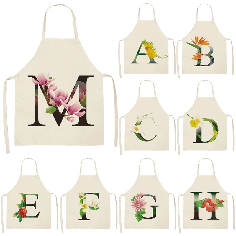 Flower-Letter-Alphabet-Pattern-Kitchen-Apron-For-Woman-Sleeveless ...