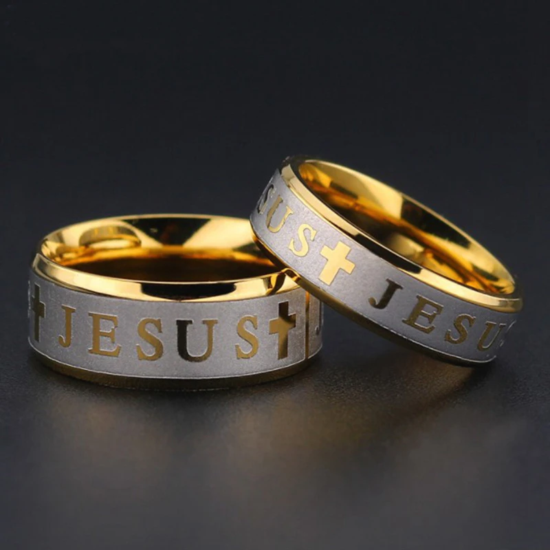 Stainless Steel Black Color Jesus Cross Ring Letter Bible Prayer Finger ...