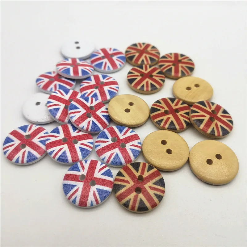 50pcs-20mm-Wooden-Round-Painted-UK-England-Flag-Buttons-2-Holes-Sewing ...