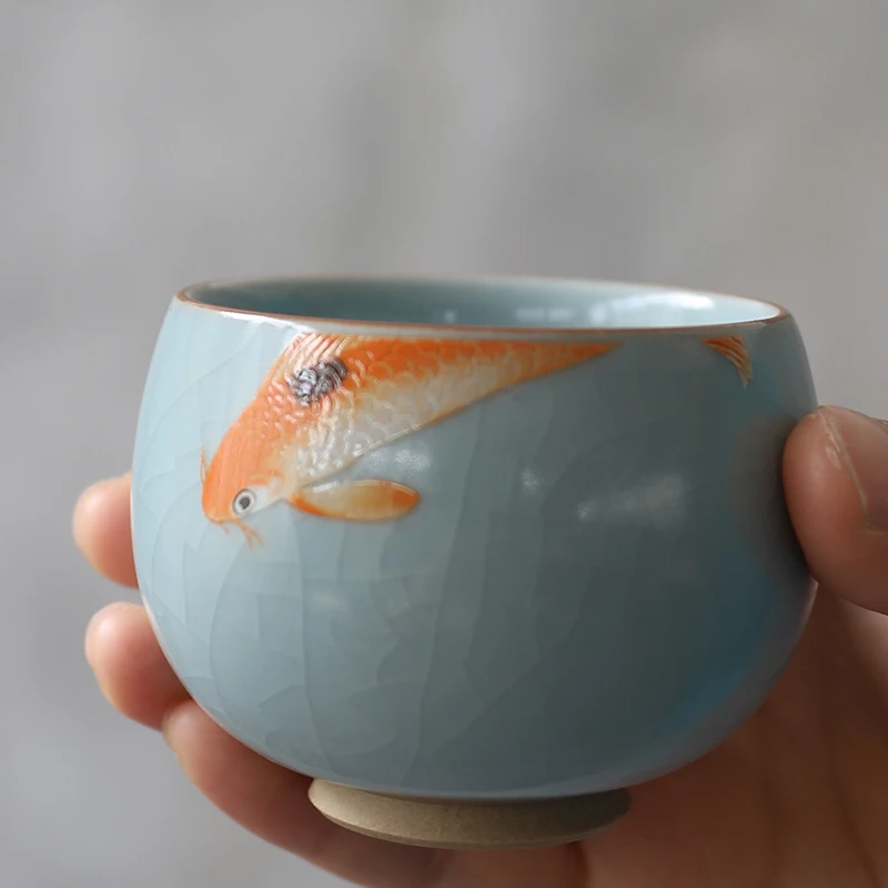 LUWU ceramic teacup Fish porcelain tea cup household chinese kung fu ...