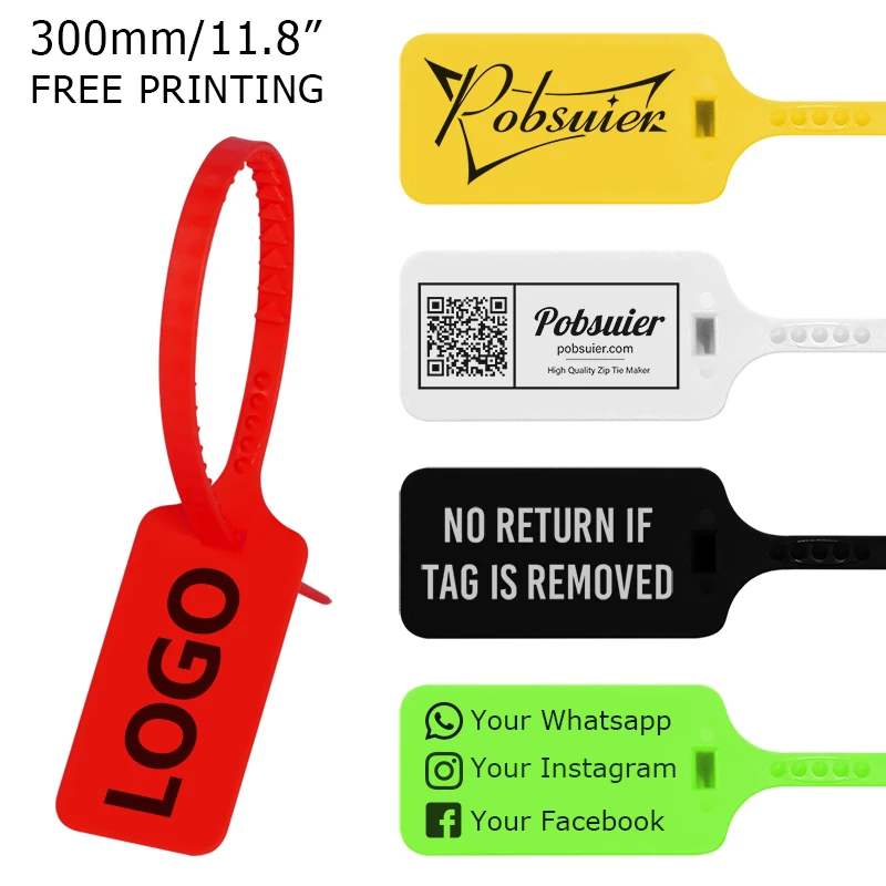 1000pcs Custom Logo Tag Zip Ties Off Labels White Plastic Security ...