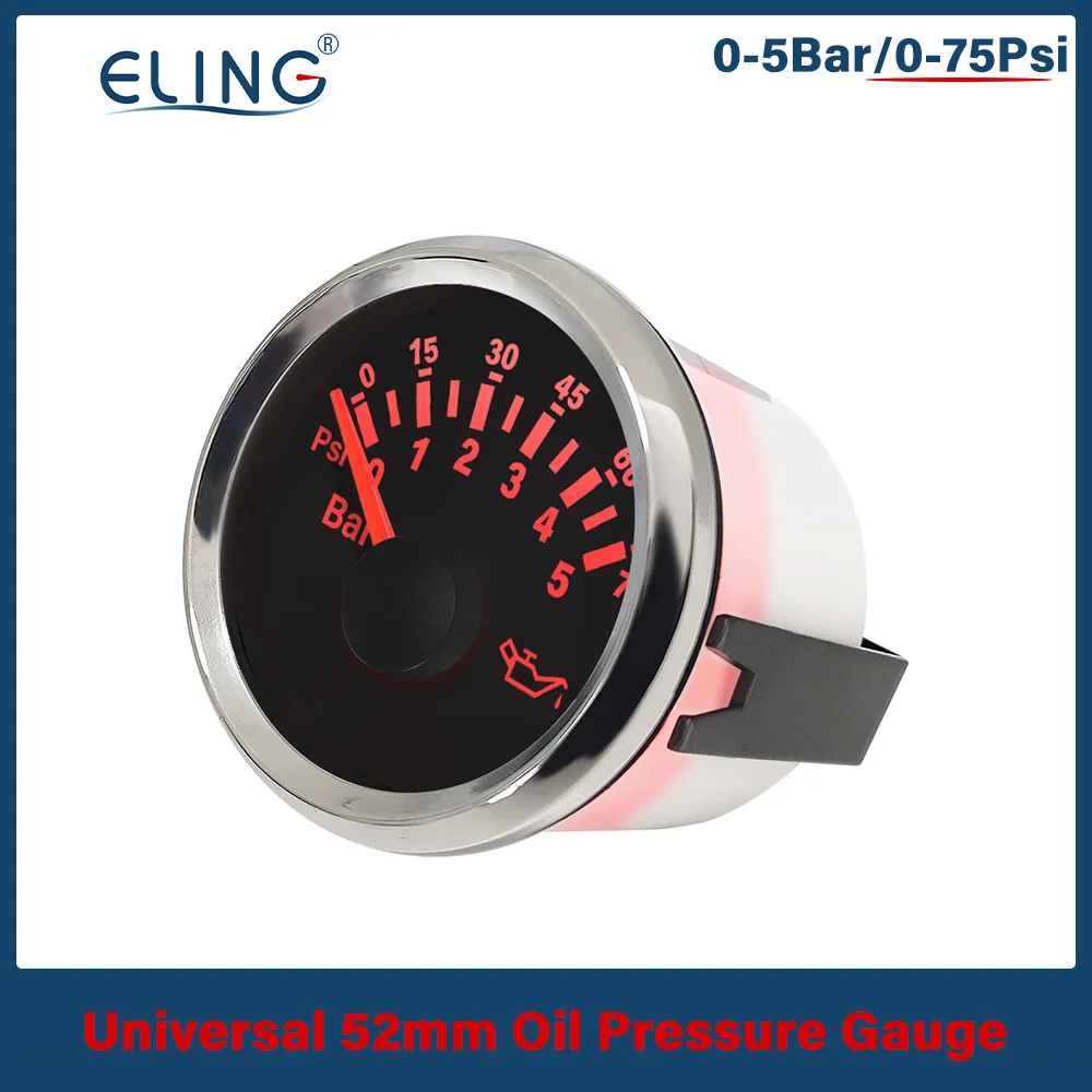 ELING 52mm Boat Car Engine Oil Pressure Gauge Meter 0-5BAR 0-75PSI 0 ...