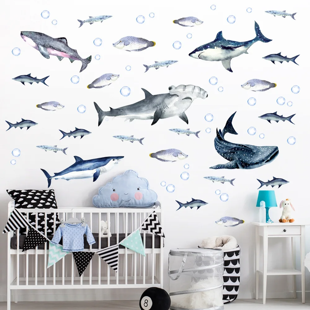 Group-of-Sharks-Wall-Stickers-Waterproof-Wall-Decals-for-Kids-room ...