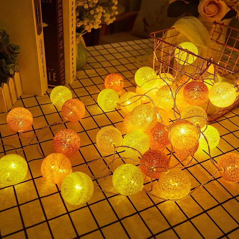 Cotton-Ball-Decoration-String-Light-Thai-Handmade-DIY-Thread-Ball ...